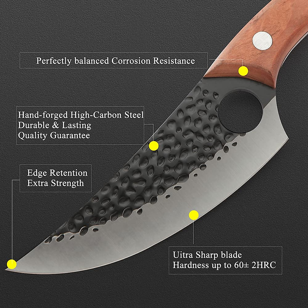 Venkidoo Viking Knife, Hand Forged Boning Knife with Leather Sheath & Package Box, Stainless Steel Meat Cleaver Outdoor Cooking Cutter Butcher Knife for Home Kitchen Outdoor BBQ Camping