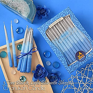Dripless Chanukah Candles Standard Size - Decorated Ombre Blue & Silver Hanukkah Candles Fits Most Menorahs - Premium Quality Wax - 45 Count for All 8 Nights of Hanukkah - by Ner Mitzvah
