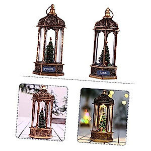 DOITOOL Christmas Lights Vintage Lantern LED Lantern Christmas Snow Globes Holiday Christmas Tabletop Lights Christmas Wind Lantern Plastic Xmas Light Vintage Christmas Light Tabletop Lamp