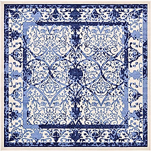Unique Loom La Jolla Collection Vintage, Contemporary, Border, Ornate, Traditional Area Rug, 10 ft x 10 ft, Blue/Ivory