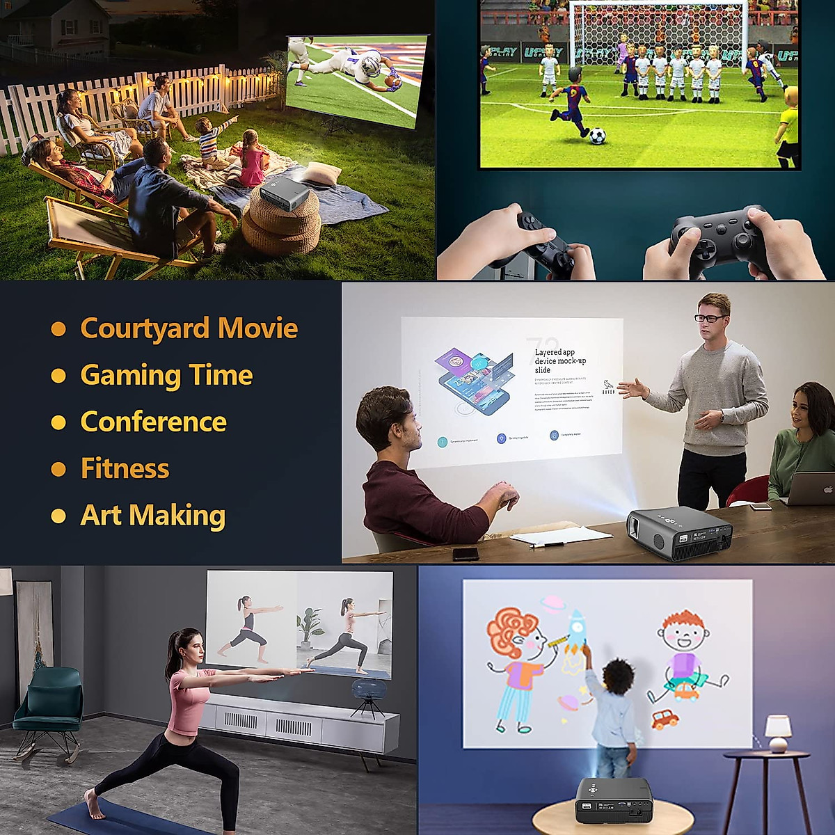 High Brigntness 5G WiFi Projector 4K Support, Outdoor Bluetooth Projector 4D/4P Keystone, 10000L Video Projectors Native 1080p for PPT Movie 250'' Display, Compatible W/TV Stick,PS5,HDMI,Smartphone