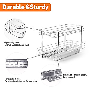 Blemoacha Pull Out Cabinet Organizer 21" D x 11" W,2 Tier Under Sink Organizers and Storage,Bathroom Organization Undersink Drawers Slide Out, Kitchen Sink Chrome Shelf Sliding Cabinet Basket