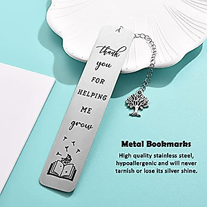 Teacher Gifts for Women Men, Teacher Graduation Gifts - Thank You for Helping Me Grow Appreciation Metal Bookmark Birthday Christmas Retirement Teacher Gifts from Students