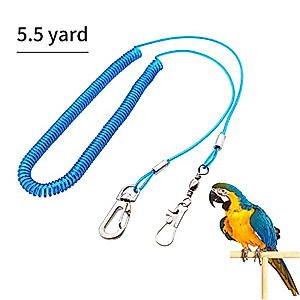Wishlotus Parrot Flying Rope, 5 Meters Parrot Foot Chain Flying Training Leash Outdoor，Anti-Bite Elastic String Training Harness for Agapornis Fischeri Cockatiels Starling Birds (Blue)