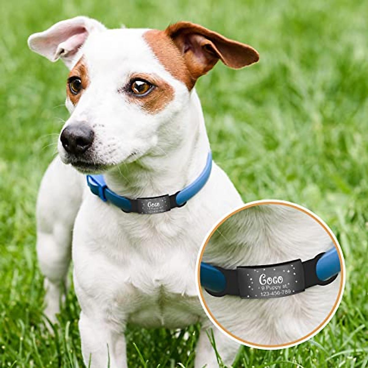 Atdesk Personalized Dog Tags, Slide On Pet ID Tag, Engraved Stainless Steel Cat Collar Tag, No Jingle Dog Name Tag Silent Pet Identification Tags(Large Black)