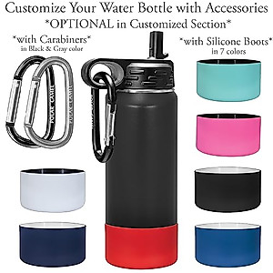 Personalized Water Bottles with Flip-Top Lid and Straw, Customized Engraved Insulated Flask, Custom Stainless Steel Sports Thermos 20 oz., 32 oz., 40 oz (Black)