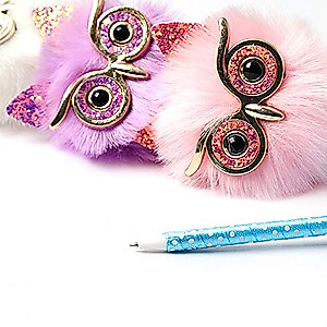 Abhay 4 Pack Owl gift Pen Novelty Pens Colorful Fluffy Ball Pen Pom Pom Pen for Easter and Party Supplies