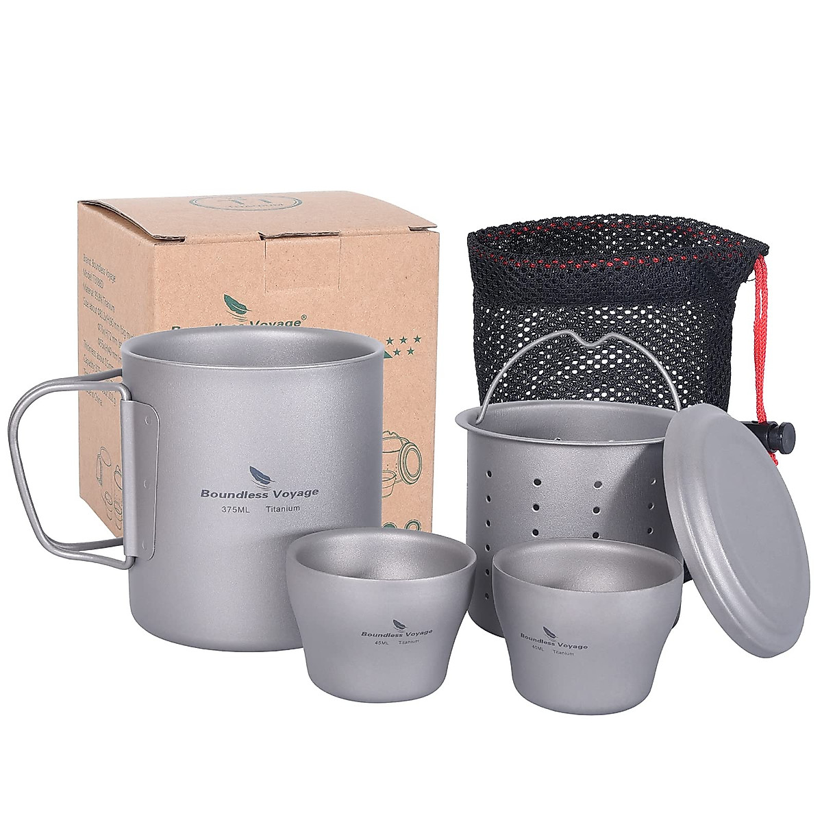 Boundless Voyage Titanium Tea Coffee Mug with Strainer Shot Glass Lightweight Double Layer Teacup for Camping Traveling Office Daily Used Ti3088D