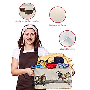 1 PC Large Storage Basket Bins Waterproof Fabric, Rooster Ink Painting Rectangular Storage Box for Shelf Closet Organizer Chinese Farm Chicken Cock Plant