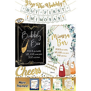 Champagne Bar Decorations Kit - Silver Gold Bubbly Bar Banner, Great Gatsby Bridal Shower Decorations Table Mimosa Sign Roaring 20s Theme Birthday Party Brunch Bachelorette New Years Eve Decor (Black)