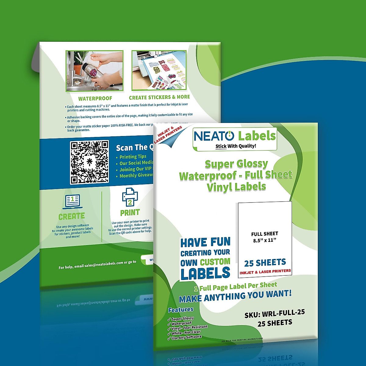 Printable Vinyl Sticker Paper - Waterproof Sticker Paper for Inkjet and Laser Printer - 25 White Full Sheet Super Glossy Craft Labels - Strong Adhesive - Tear Resistant - Made in The USA