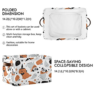 Kigai Halloween Dogs Storage Basket with Handles Collapsible Storage Bins Canvas Fabric Storage Organizer for Shelves Closet Bedroom Living Room 1Pack