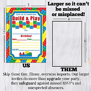 Building Blocks Birthday Party Invitations, 20 5x7 Fill In Cards with Twenty White Envelopes by AmandaCreation