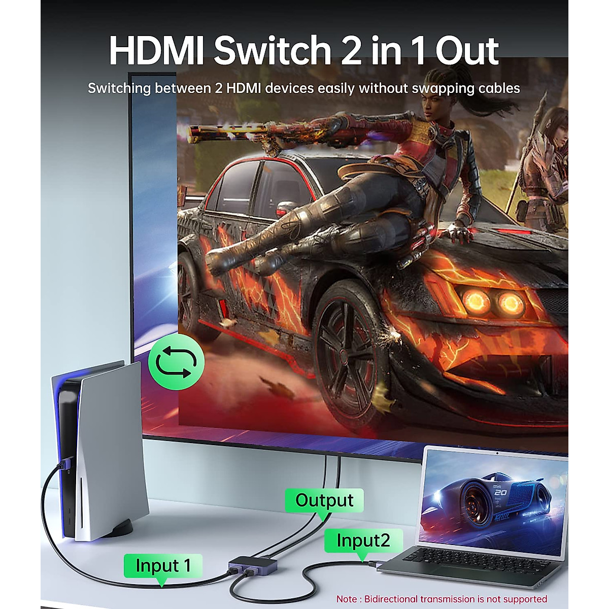 HDMI 2.1 Switch 2 in 1 Out/1 in 2 Out AGFINEST Bi-Directional High Speed 48Gbps HDMI Splitter Support 3D HDR 8K@60Hz 4K@120Hz for HDTV/Monitors/Laptops/PS5/Xbox and etc.(no HDMI Cables)