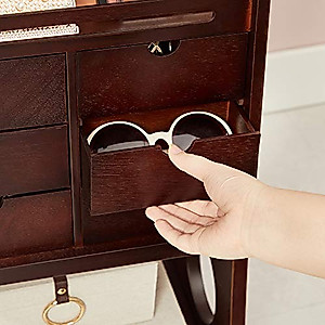 SONGMICS 8 LEDs Jewelry Cabinet Armoire with Beveled Edge Mirror, Gorgeous Jewelry Organizer Large Capacity Brown Patented UJJC89K