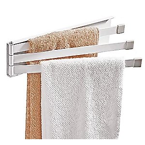 YEAVS Swing Towel Holder Rack White, Wall Mounted Towel Bar Swivel with 3-Arm for Bathroom Kitchen Storage