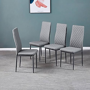 VOPES Light Gray Modern Minimalist Dining Chair Leather Sprayed Metal Pipe Conference Chair Set of 4