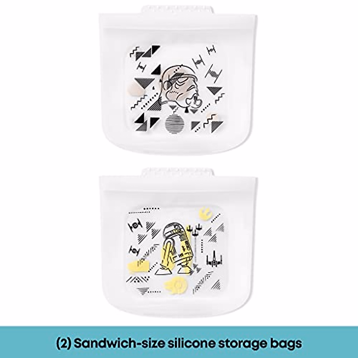 Pyrex Platinum Silicone 4-Pc Storage Set, 2 Reusable Sandwich Bags, 2 Reusable Half-Gallon Freezer Bags, Non-Toxic, BPA-Free, Airtight & Leak-Proof, Microwave, Freezer Safe, Star Wars