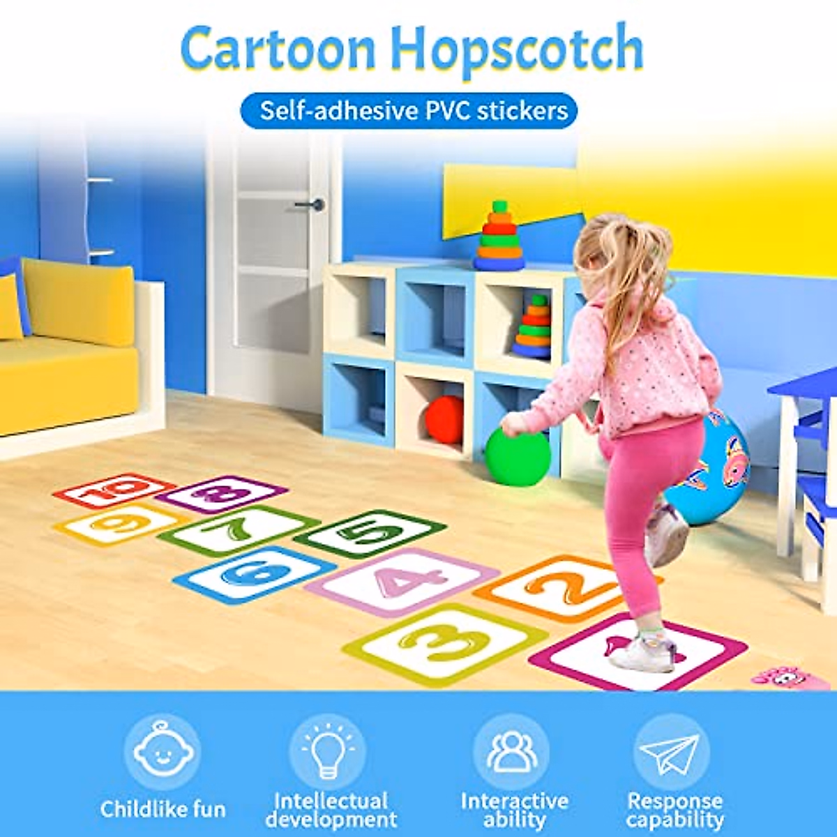 Haokaini 10 Number Lattice Floor Sticker Wall Decals Funny Number Hopscotch Game Wall Sticker for Baby Room Bedroom Classroom Ground Corridor Nursery