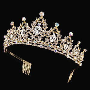 Sppry Women Tiara with Comb - Colorful AB Crystals Crown for Bridal Princess Girls at Wedding Birthday Pageant (Gold)