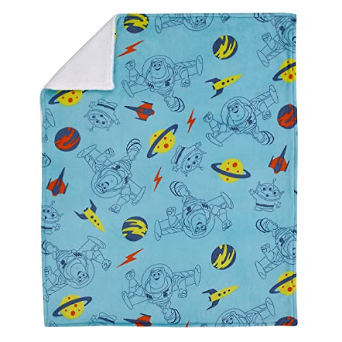 Disney Toy Story Aqua, Lime and Orange Buzz Lightyear Super Soft Sherpa Baby Blanket