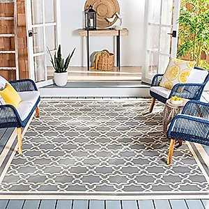 SAFAVIEH Courtyard Collection 9' x 12' Anthracite/Beige CY6916 Indoor/ Outdoor Splashproof Easy Scrubbing Patio Backyard Mudroom Area Rug