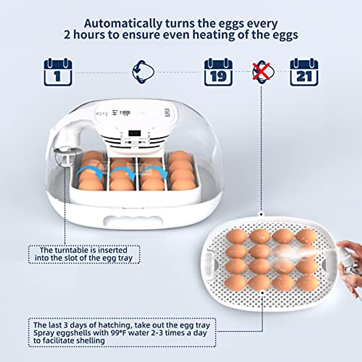 Egg Incubator, 16 Incubators for Hatching Eggs with Automatic Egg Turning, Egg Candler and Automatic Water Adding for Hatching Chickens, Ducks, Goose, Quails & 4 Wooden Eggs