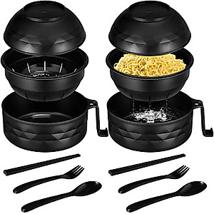 Zubebe 2 Sets Microwave Ramen Bowl Set with Handle Lid Ramen Cooker Ramen Noodle Bowl with Chopsticks Spoon Fork College Dorm Room Apartment Essentials, Dishwasher Safe, BPA Free (Black)