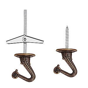 SEISSO 3 Sets Ceiling Hooks - Heavy Duty Metal Swag Hook with Hardware and Toggle Wings for Hanging Plants Ceiling Installation Cavity Wall Fixing Brass