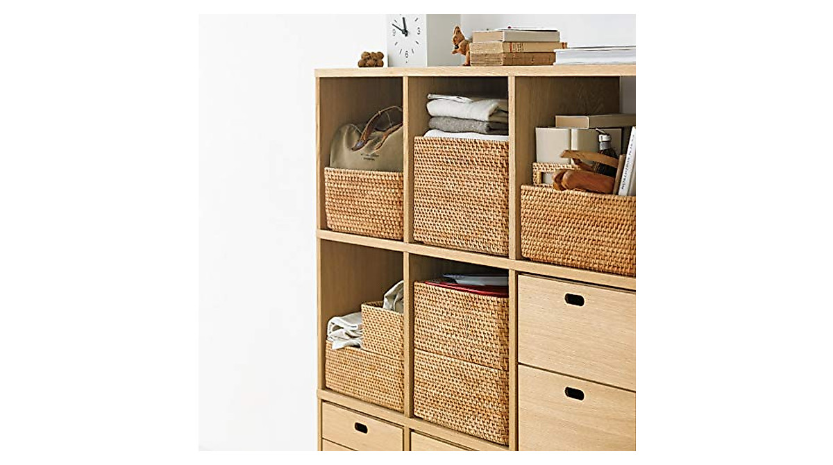 Muji Stackable Rattan Basket with Lid - Stylish Storage Solution