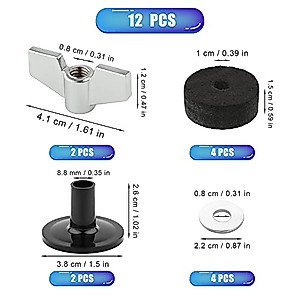 12pcs Cymbal Replacement Accessories, Drum Accessories Black Cymbal Sleeve and Felt with Base Wing Nuts Cymbal Felts Hi-Hat Clutch Felt Cymbal Washer