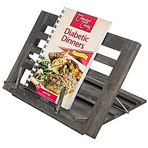 MyGift Rustic Gray Wood Cookbook Stand - Adjustable and Foldable Reading Book Recipe Binder & Tablet Holder