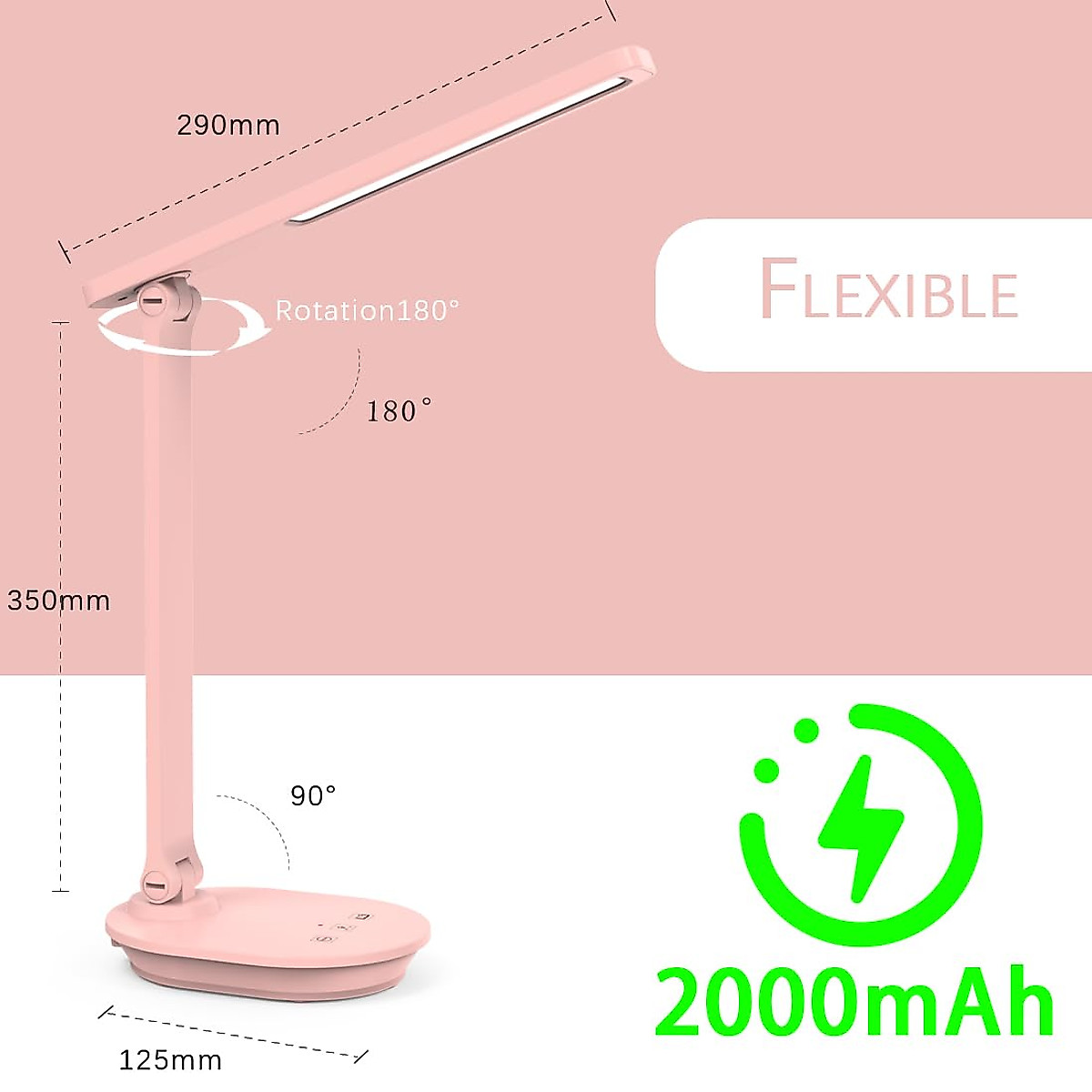 AQINGLING LED Desk Lamp with ​USB Charging Port Nightlight, Eye-Caring Desk Lights for Home Office, 5 Modes Dimmable, Auto Timer, Black