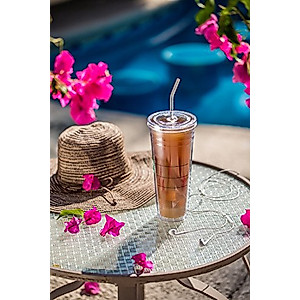 Hummingbird Glass Straws Clear Bent 9" x 9.5 mm Made With Pride In The USA - Perfect Reusable Straw For Smoothies, Tea, Juice, Water, Essential Oils - 4 Pack With Cleaning Brush