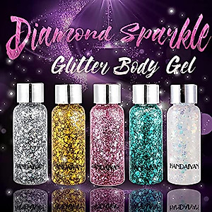 Body Glitter Holographic Glitter Liquid for Festival Make Up,Face Glitter Sequins Chunky for Hair and Eyeshadow Long-Lasting No Glue Needed and Easy to Remove.