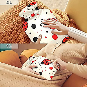 Ladybugs Dots BAP Free Hot Water Bottle with Cover 2L Large Warm Water Bag for Pain Relief Bed Hand & Feet