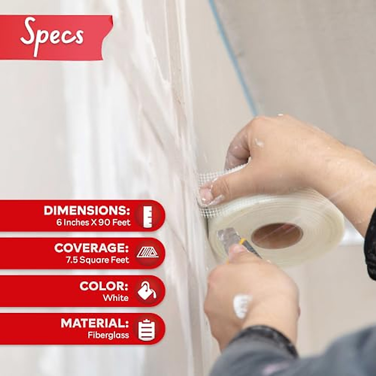 XFasten Drywall Repair Mesh Tape - 6-Inch X 90-Foot Mesh Tape for Drywall Repair, Fiberglass Drywall Patch Hole, Heavy Duty Wall Repair Mesh Spackle Tape, Wall Crack and Seam Repair Joint Tape