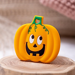 Teething Toys for Babies, Silicone Infants Teether Pain Relief, Baby Chew Toys for Sucking Needs (Halloween-Pumpkin)