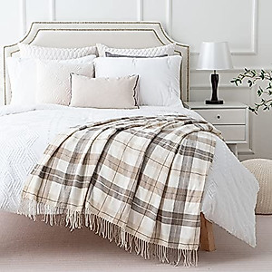 BATTILO HOME Buffalo Plaid Throw Blanket for Couch, Farmhouse Checkered Decor Throw, Lightweight Beige Throw Blankets for Chair Bed Sofa, 50"x60"