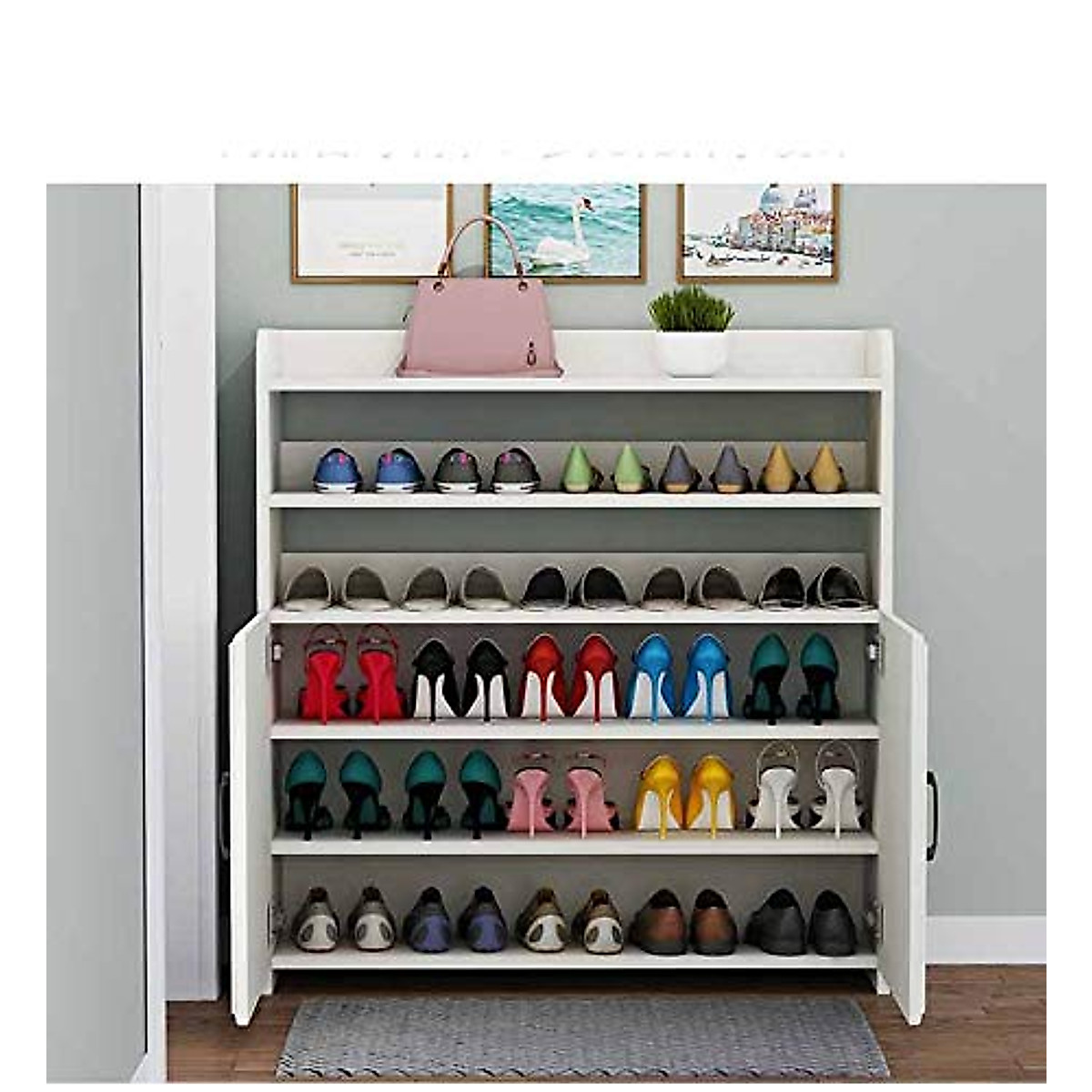 MFCHY Shoe Rack Shelf Console Cabinet Simple Multi-Layer Large Capacity Shoe Cabinet Storage Cabinet Wooden Shoes (Color : Black)