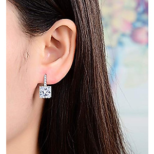 925 Sterling Silver 0.27Inch Princess Cut Cubic Zirconia Leverback Earrings for Women