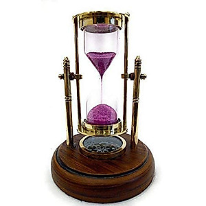 Unique Nautical Brass Sand Timer Nautical Wooden Base 5 Minutes Hour Glass for Gift (Purple)