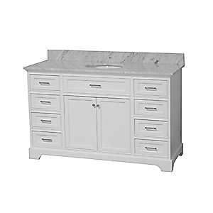 Kitchen Bath Collection Aria 60-inch Single Bathroom Vanity (White/Carrara): Includes White Cabinet with Authentic Italian Carrara Marble Countertop and White Ceramic Sink