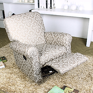 JC HOME Menet Swivel Glide Recliner with Fabric Upholstery in a Scrollwork Print, Doodles Ash