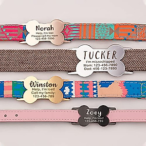 Anavia Bone Shape Slide On Silent Pet ID Tags, S/M/L/XL Gold Black Personalized Engraved Cat Dog Name Tags, Glossy Finish Stainless Steel Chew-Proof Quiet Dog Collar Tag