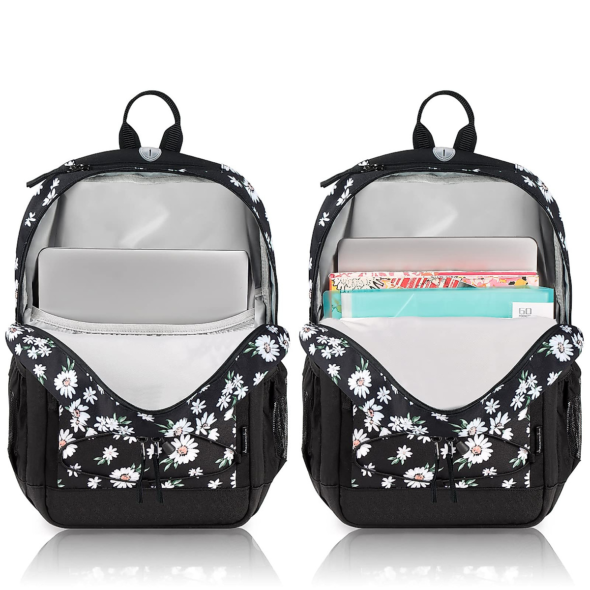 Choco Mocha Daisy Backpack for Teen Girls, Travel School Backpack for Girls Middle School Large Bookbag 18 Inch, Black