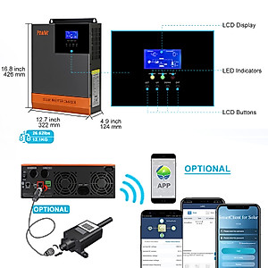 PowMr 5500W Solar Inverter 48V DC to 230VAC, Pure Sine Wave Hybrid Inverter with 100A MPPT Solar Charge Controller