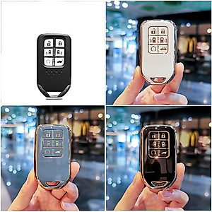 KUNIO Car Key Fob Cover Fit for Honda Honda Odyssey Freed Elysion Key Protective Cover Keychain TPU Key Holder Key Shell Car Accessories 6 Buttons White