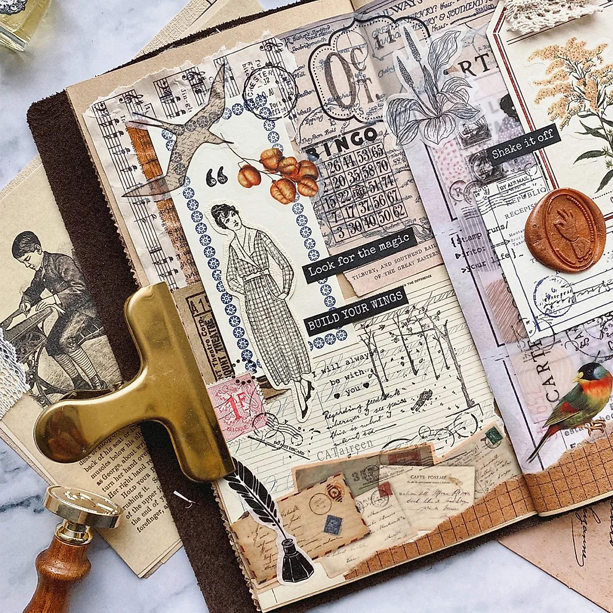 CATaireen Paper Dolls Ephemera Collage Kit 45PCS Junk Journal Supplies Vintage Picture Cards