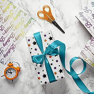 WAPLIGHAL Birthday Wrapping Paper for Kids Boys Girls Adults Baby Shower - Gift Wrapping Paper with Rainbow Stripe, Colorful Stars, Streamers, "Happy Birthday" Letters -20 X 29 Inch Per Sheet (8 Folded Sheets), Easy to Store